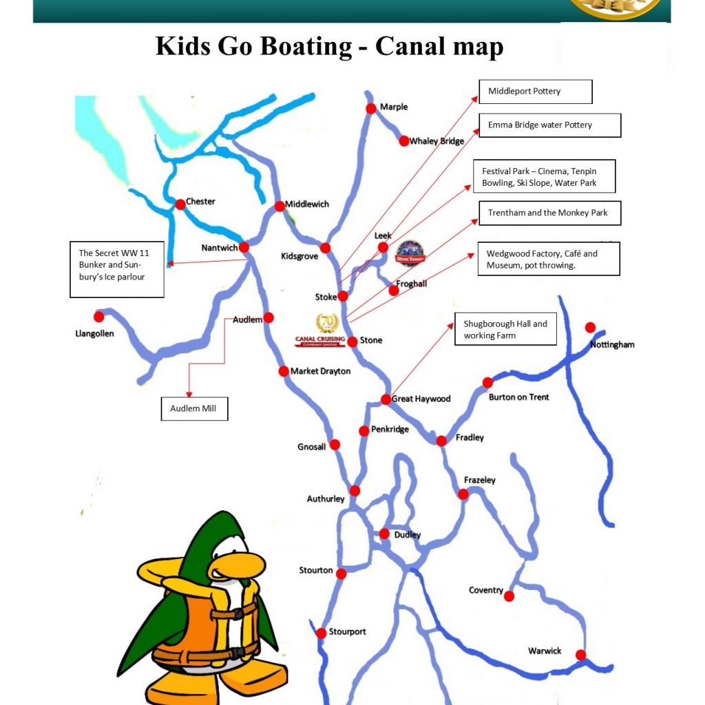 Kids go boating canal map - Canal Cruising